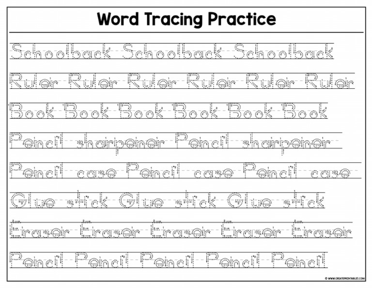 Word Tracing Practice 01CC EE1F 62A3 | PDF