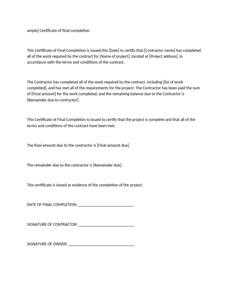 Final Completion Certificate Issuance | PDF