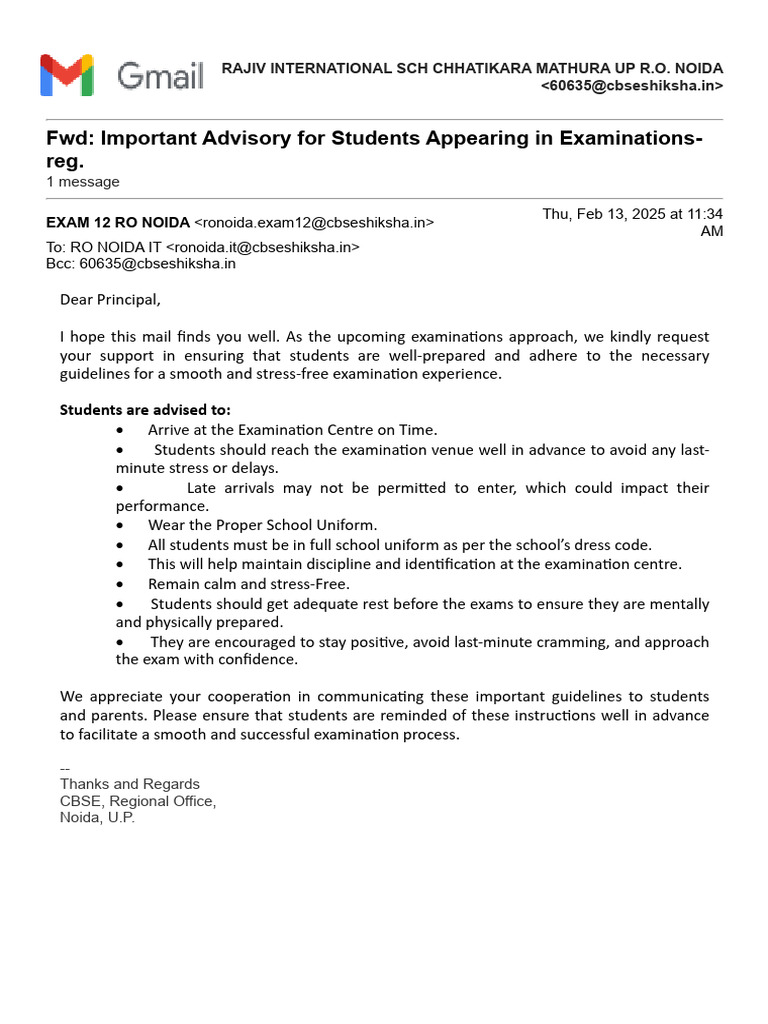 CBSE_Important Advisory for Students Appearing in Examinations-reg_ | PDF