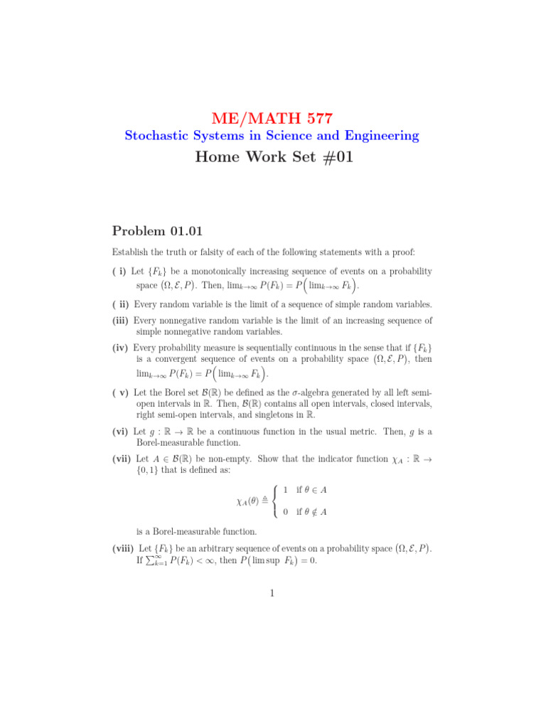 Stochastic Systems Homework Problems | PDF | Random Variable | Function (Mathematics)