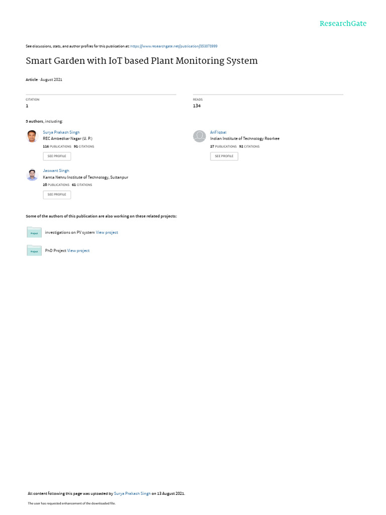 Smart Garden With IoT Based Plant Monitoring System | PDF | Internet Of ...