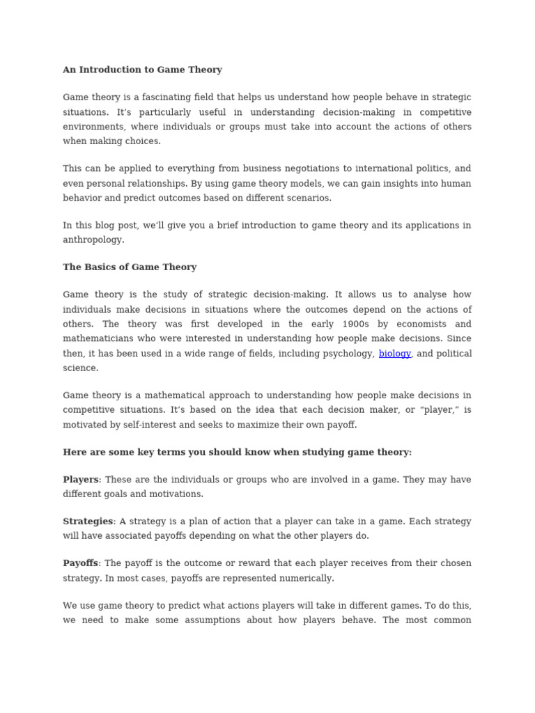 Game theory | PDF | Game Theory | Negotiation