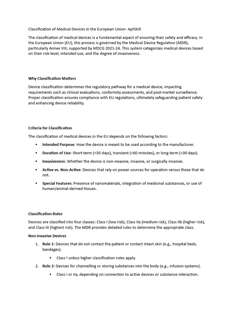 EU Medical Device Classification Guide | PDF | Medical Device | Medicine