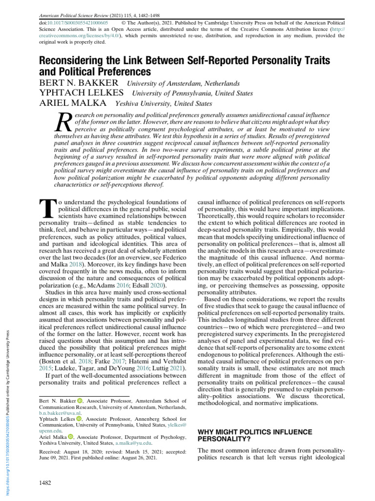 Bakker (2021) reconsidering-the-link-between-self-reported-personality ...