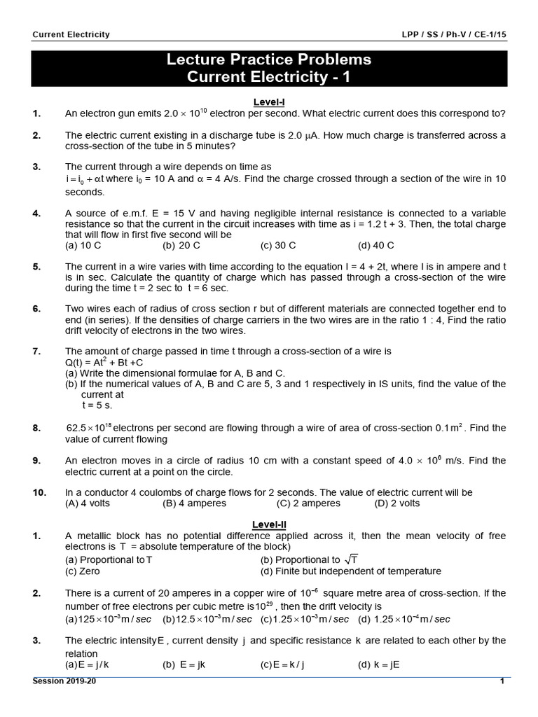 Current Electricity Practice Problems | PDF | Electric Current | Electron