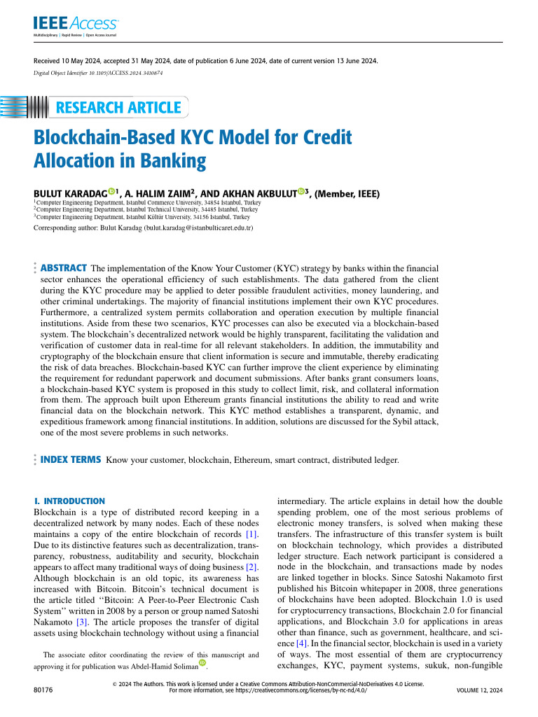 Blockchain-Based KYC Model For Credit Allocation in Banking | PDF ...