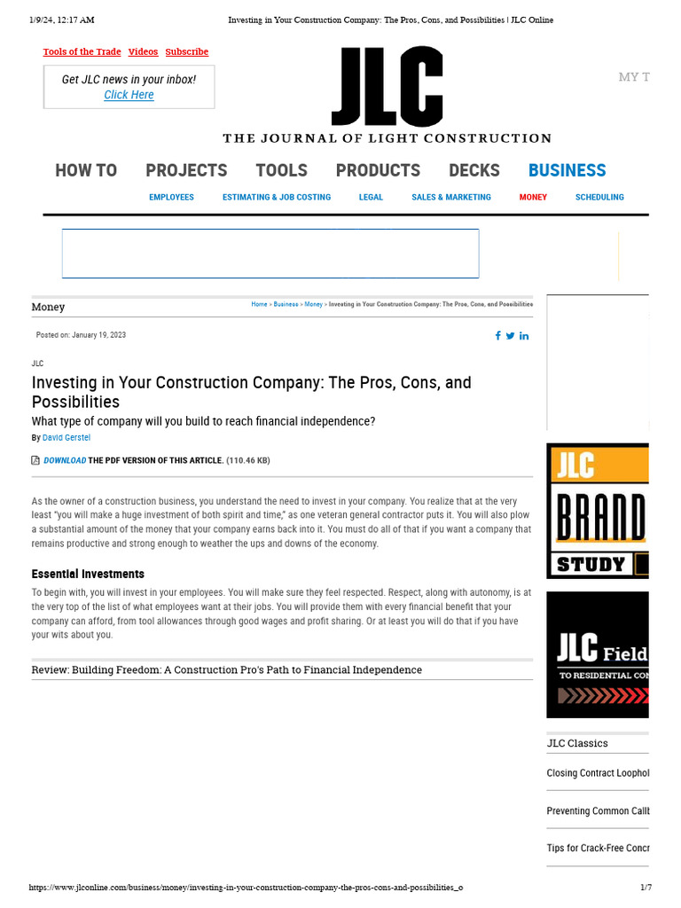 Investing in Your Construction Company - The Pros, Cons, and ...