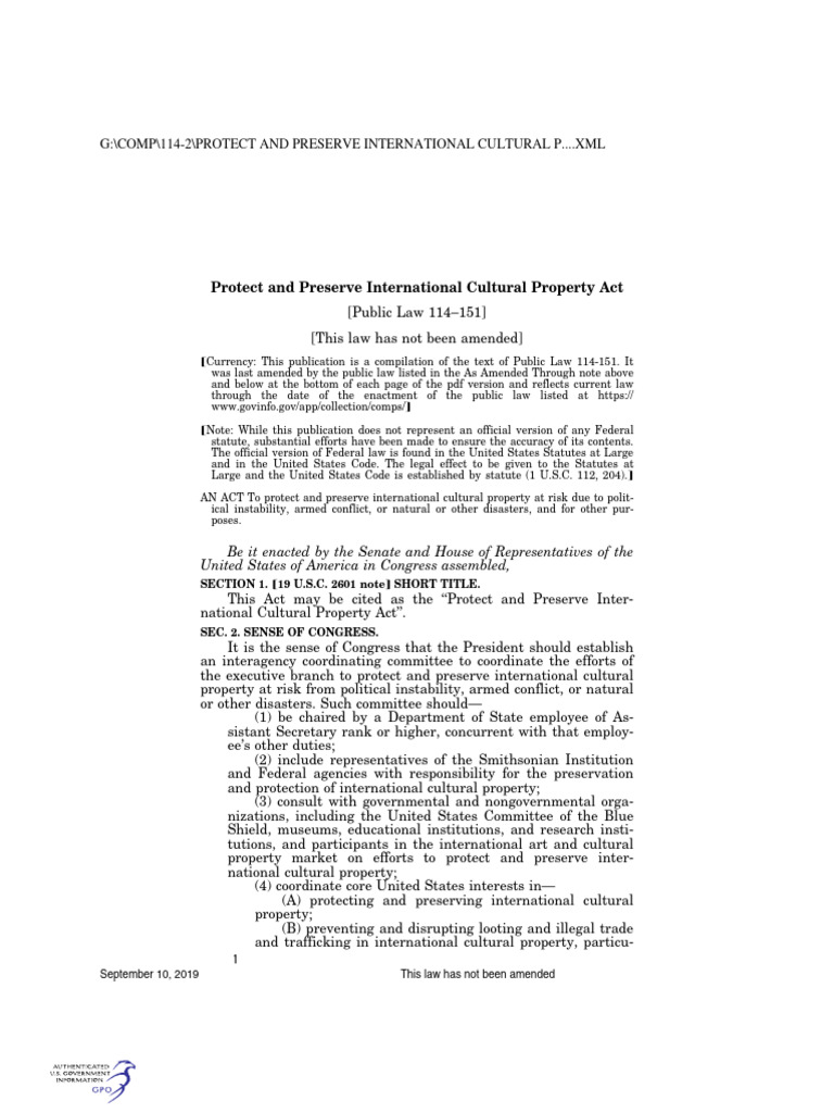 Protect and Preserve International Cultural Property Act | PDF | United ...