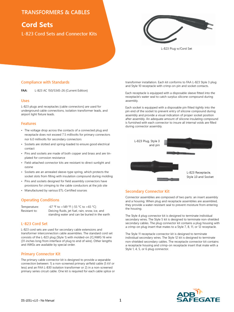 L-823 Cord Sets and Connector Kits | PDF | Electrical Connector ...