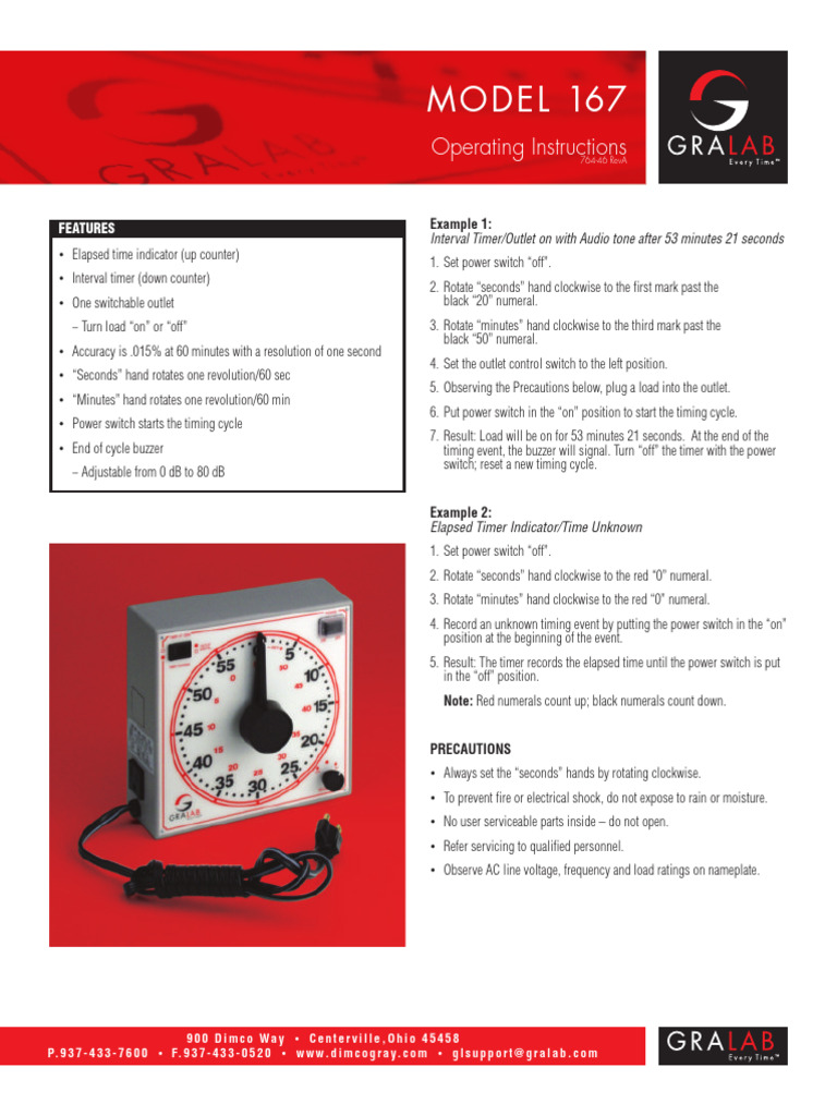 Manual Cronometro Gralab 167 | PDF | Timer | Switch
