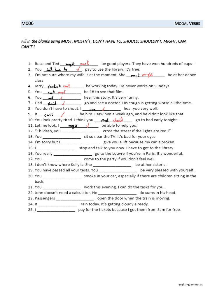 Modal Verbs Practice Exercise | PDF
