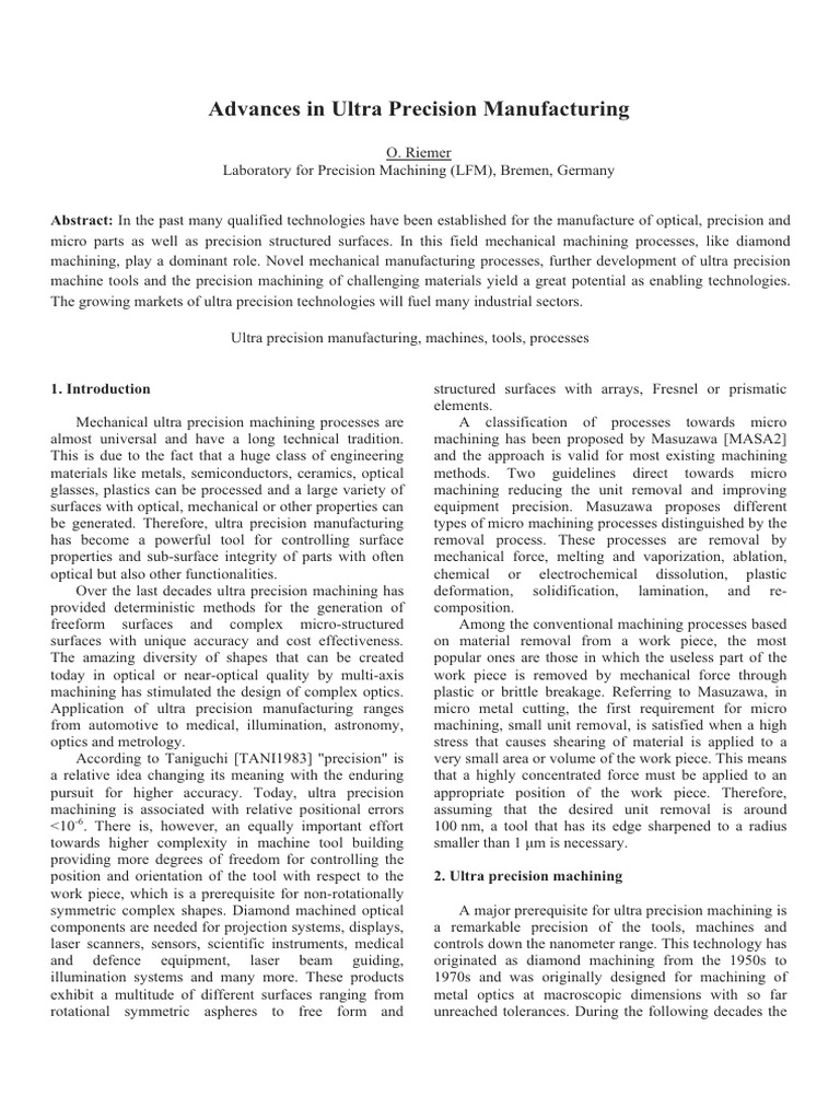 Ultra Precision Manufacturing Advances | PDF | Machining | Materials ...