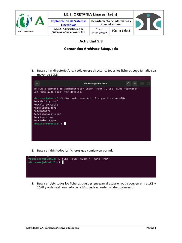 Actividades 5.7. ComandosBásicos-Archivos-Búsqueda | PDF | Archivo de computadora | Gestión de datos