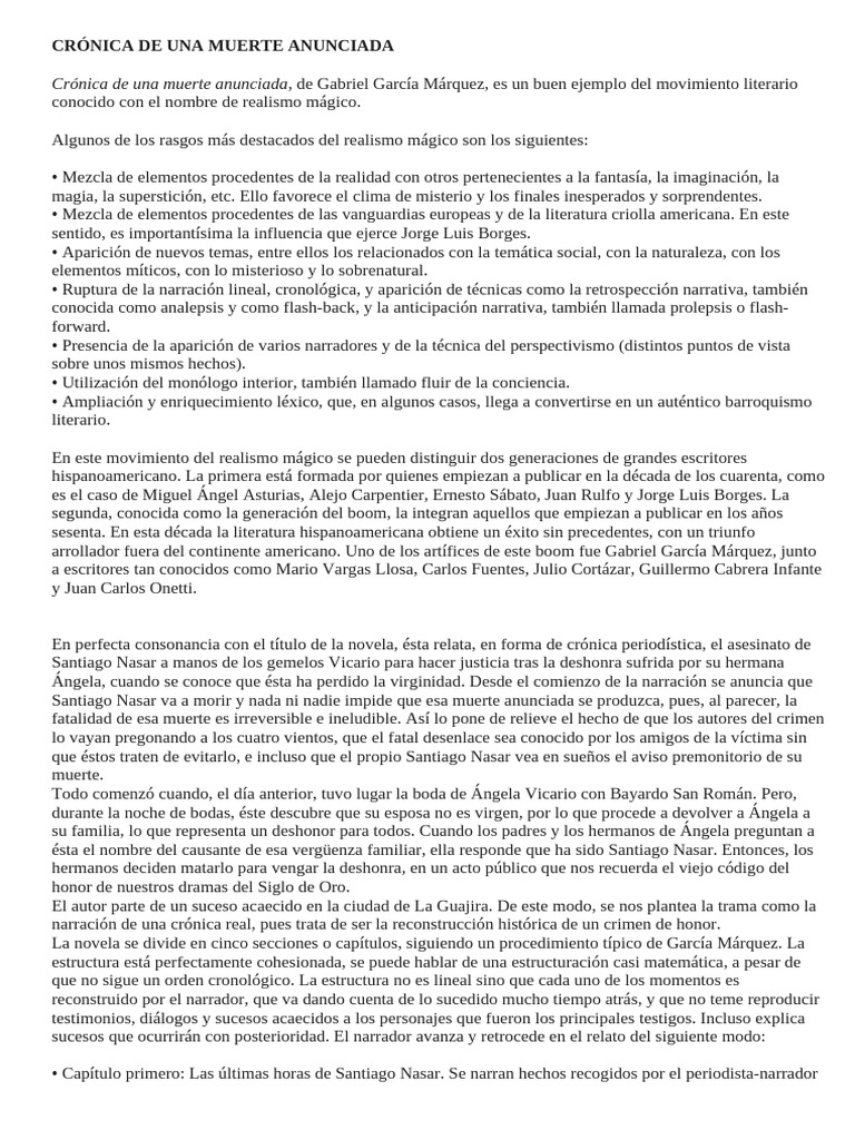 Crónica de Una Muerte Anunciada | PDF | Narración | Testimonio