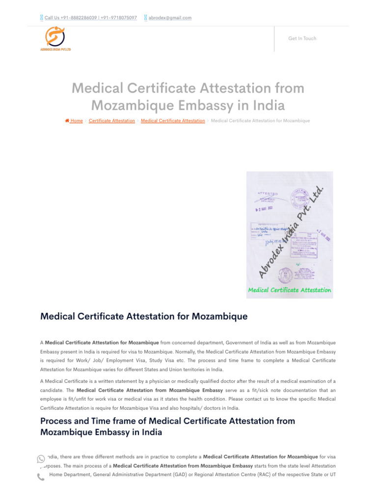 Mozambique Visa Medical Certificate Attestation | PDF | Travel Visa ...