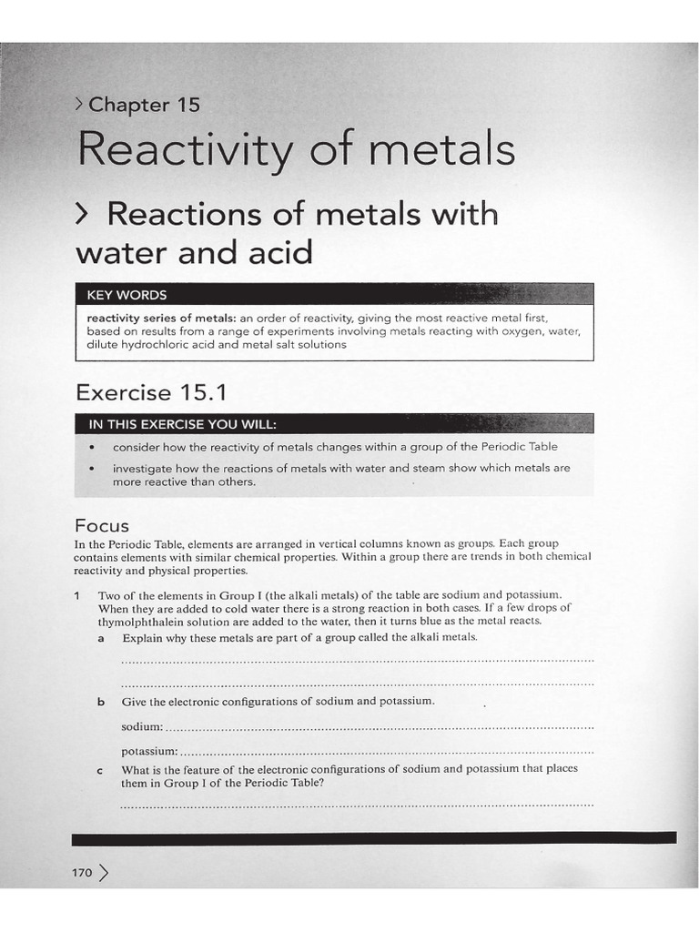 IGCSE - Cambridge - Workbook - Chapter 15 - Reactivity of Metals | PDF