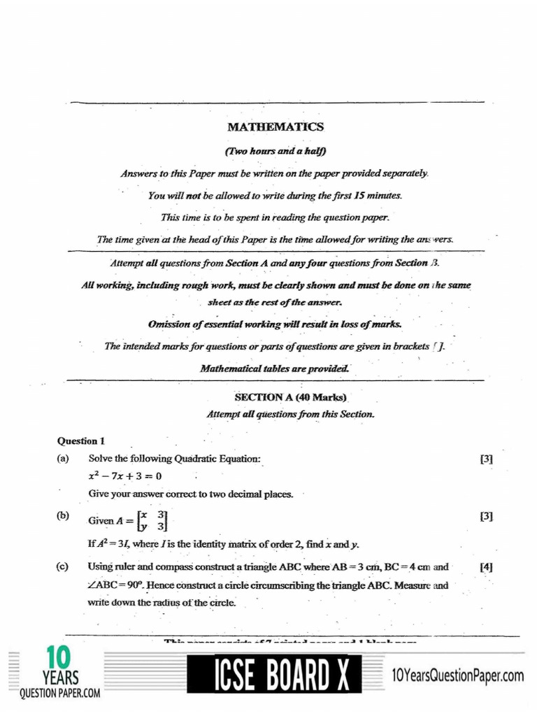 Maths 2020 Icse Class 10 | PDF