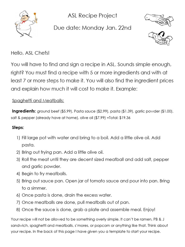 ASL Recipe Project Guidelines | PDF