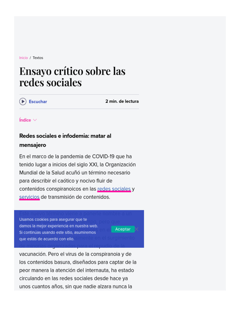 Ensayo Crítico Sobre Las Redes Sociales | PDF | Ensayos | Anonimato