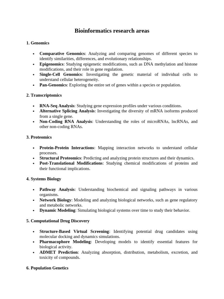 Bioinformatics Research Areas | PDF | Bioinformatics | Gene