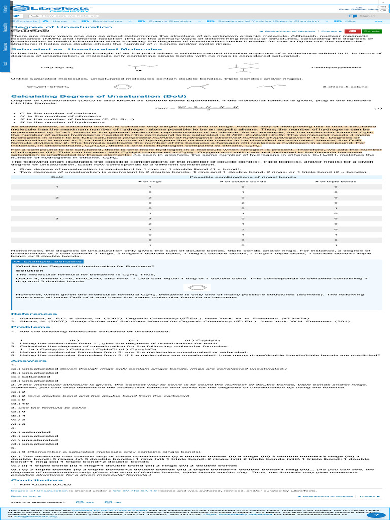 Degree of Unsaturation - Chemistry LibreTexts | PDF | Molecules | Chemical Bond
