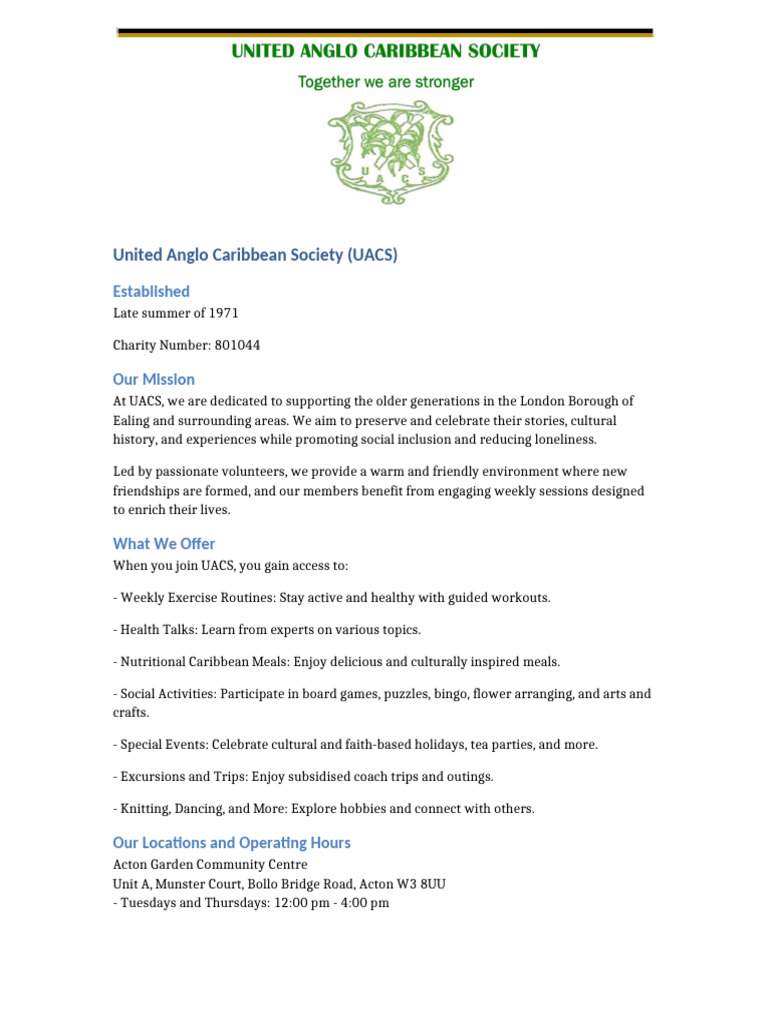 United Anglo Caribbean Society | PDF