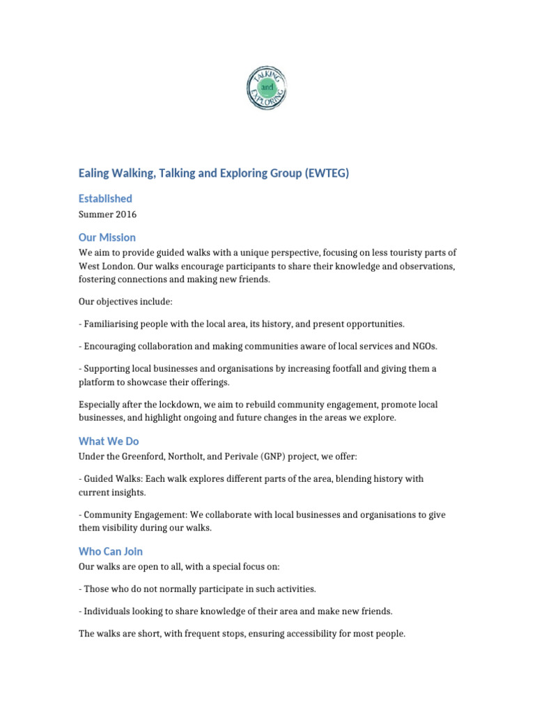 Ealing Walking Talking and Exploring Group | PDF