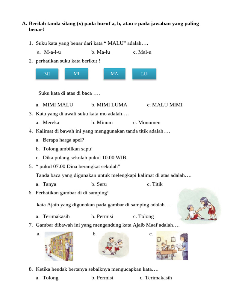 Suku Kata dan Tanda Baca untuk MI | PDF