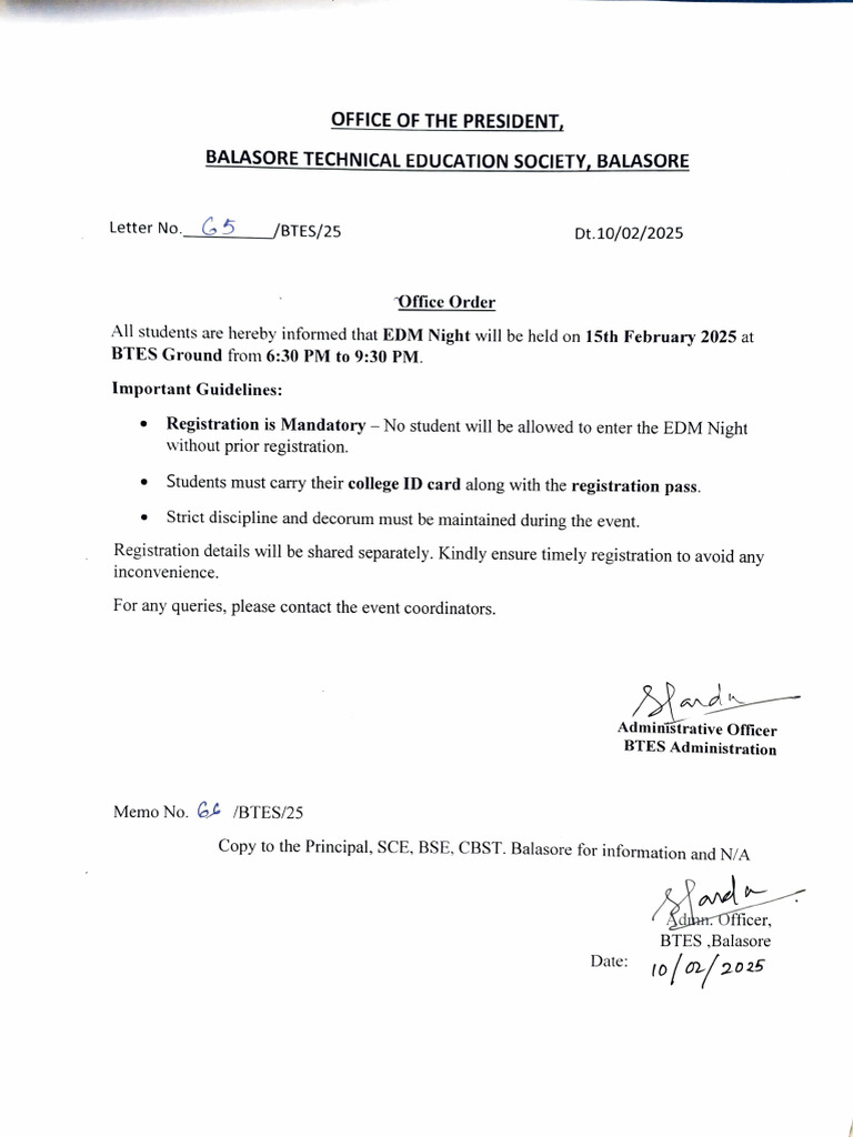 EDM Night Registration Guidelines at BTES | PDF