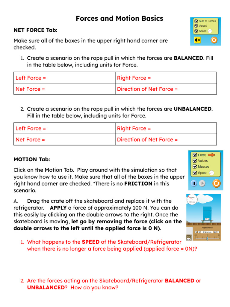 Force & Motion Basics Simulation (1) | PDF | Force | Friction