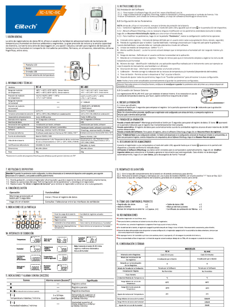 Ficha Tecnica - RC-4HC - Ellitech | PDF