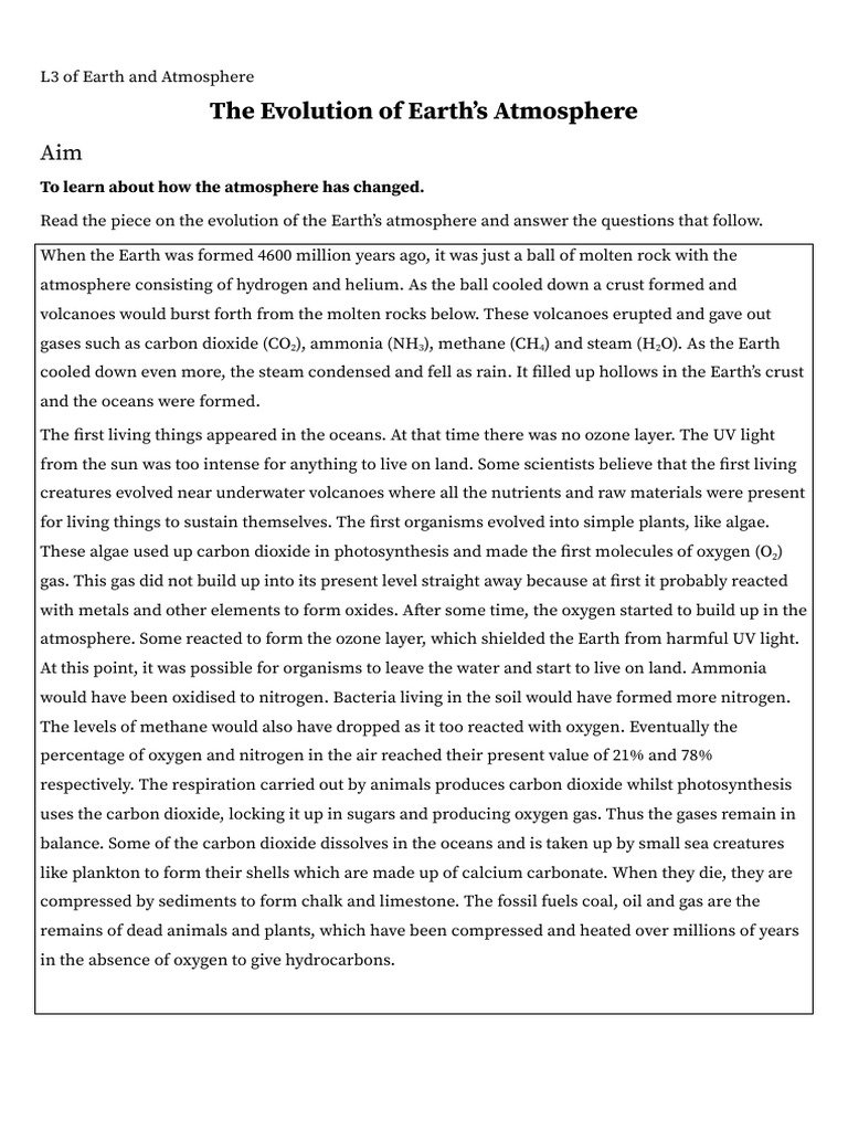 Evolution of Earth's Atmosphere | PDF
