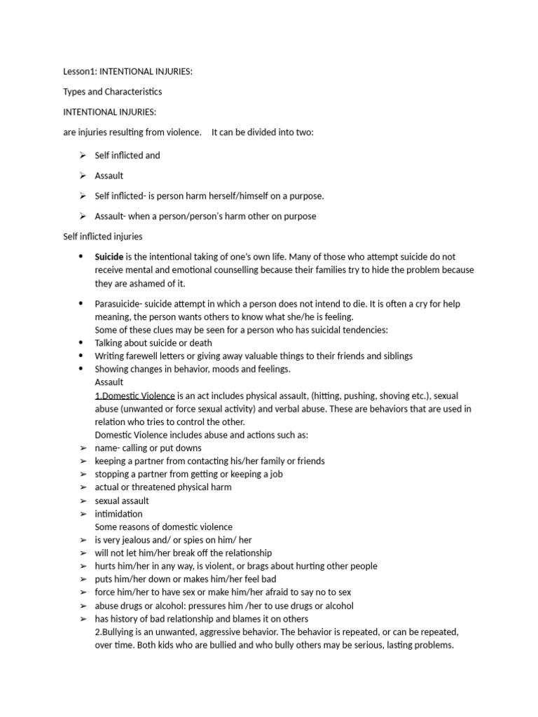 Intentional-Injuries | PDF | Bullying | Domestic Violence