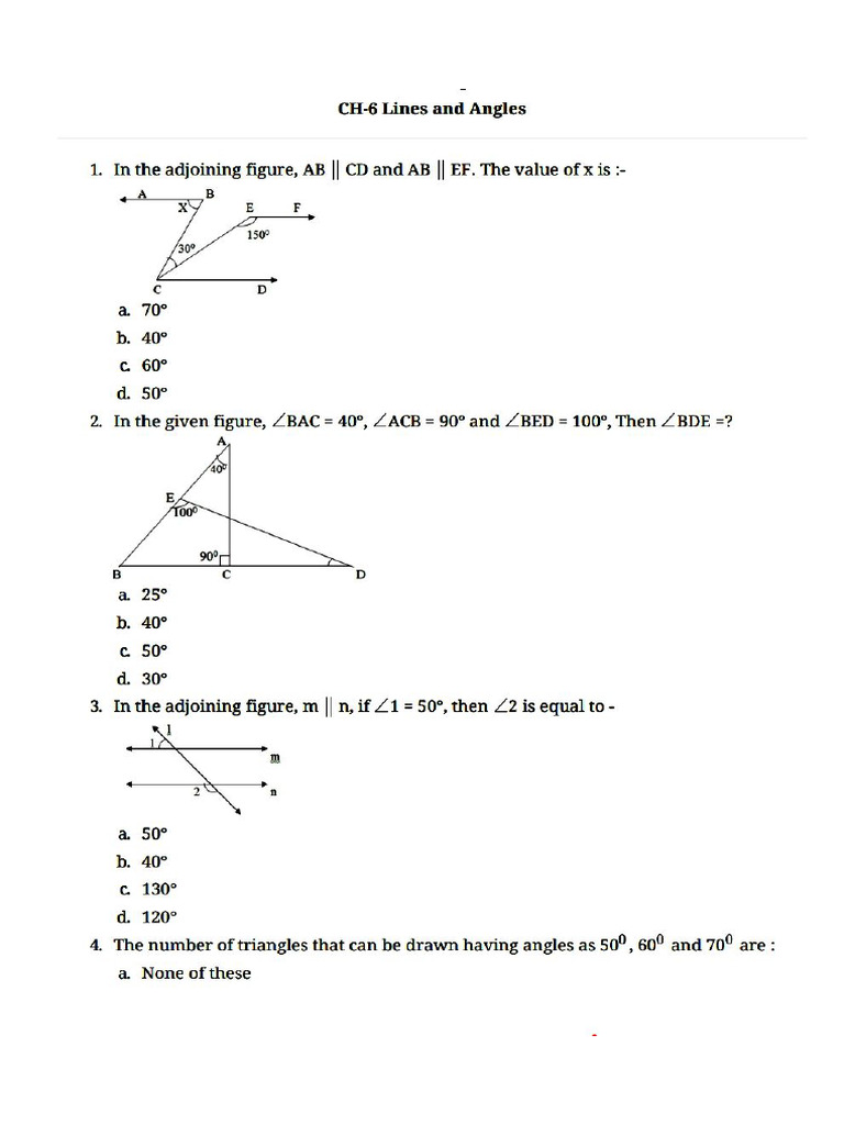 Practice Questions Lines and angles | PDF