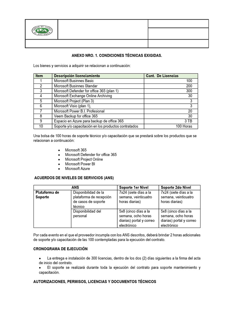 ANEXO No. 1. Condiciones Técnicas | PDF | Microsoft | Software