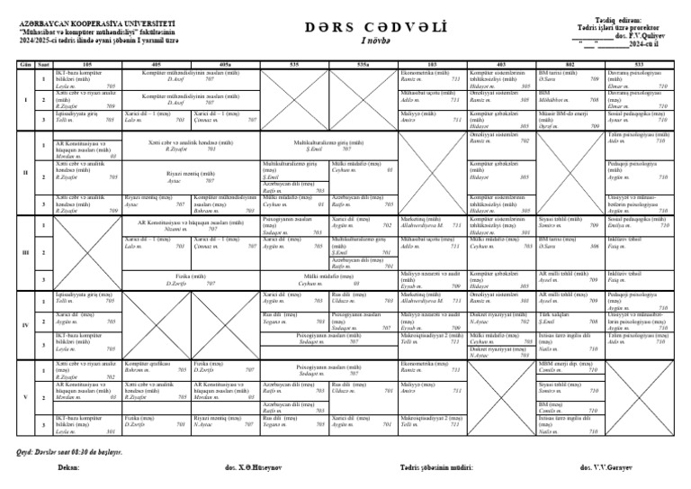 Ders cedveli (I novbe) | PDF