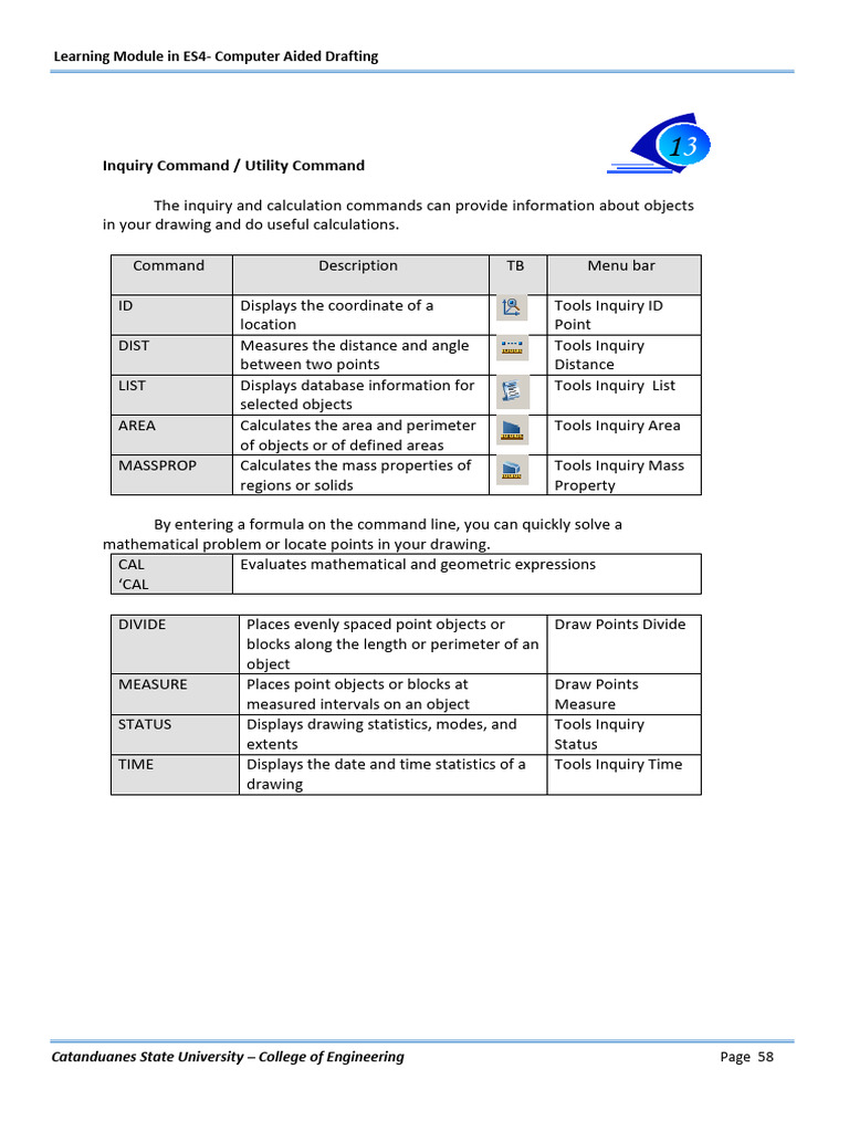 Computer Aided Drafting Commands Guide | PDF | Dimension | Area