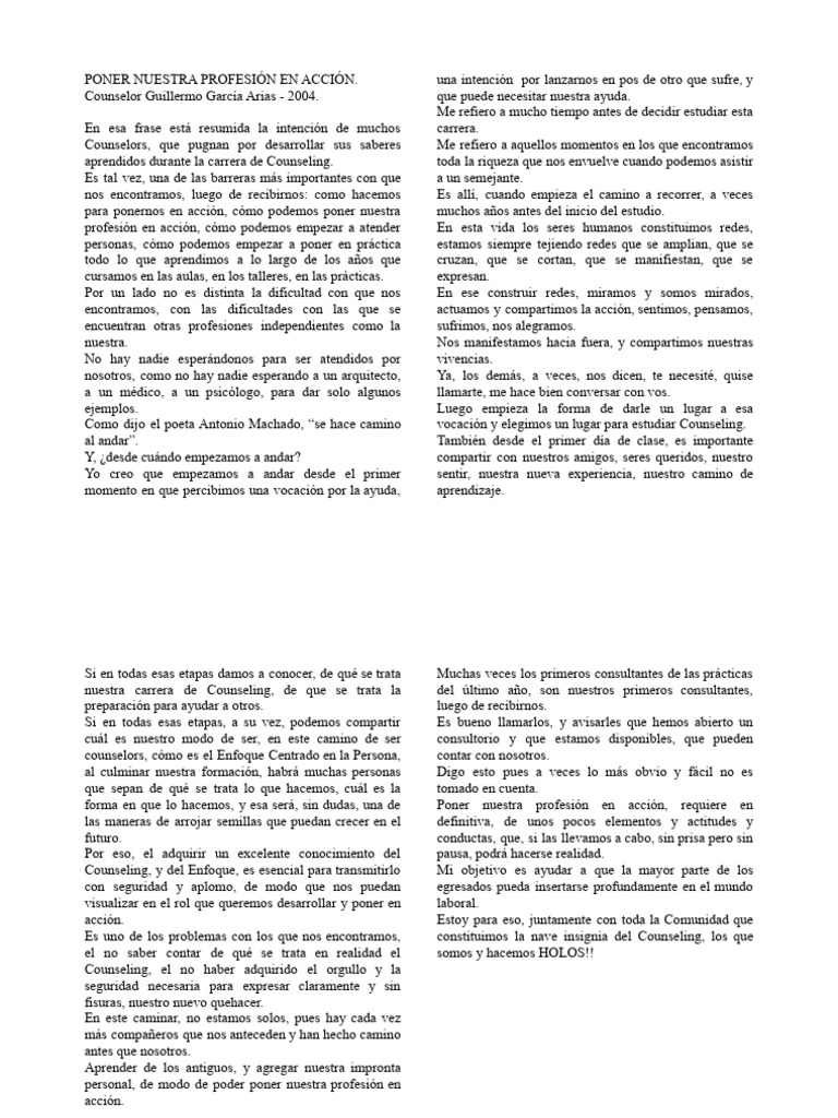 CPII. Texto 13. Poner Nuestra Profesión en Acción - GGA - FICHA 2.4 | PDF