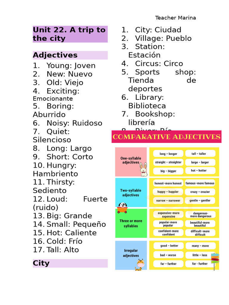 Adjetivos y lugares en la ciudad | PDF