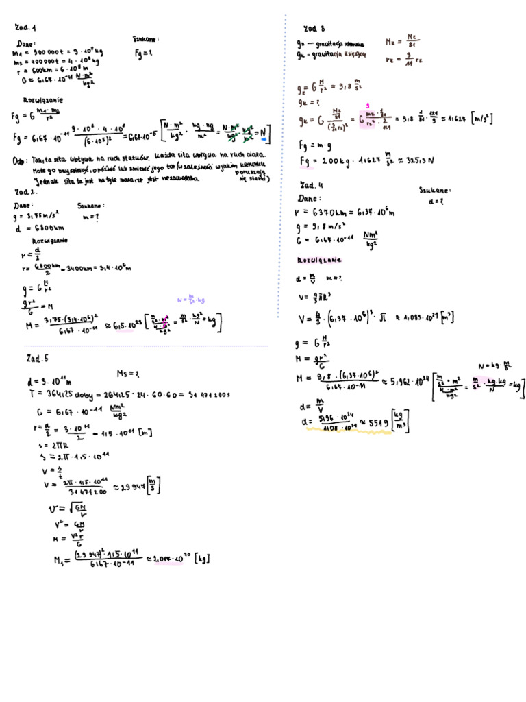 Karta Pracy - Grawitacja | PDF