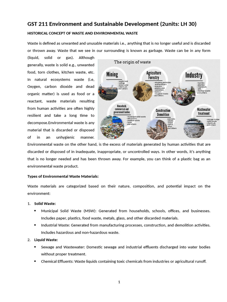 GST 211 LECTURE NOTE | PDF | Waste | Plastic