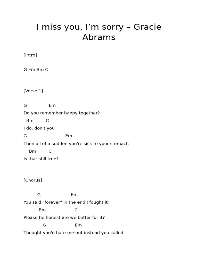 I Miss You, I'm Sorry - Lyrics | PDF