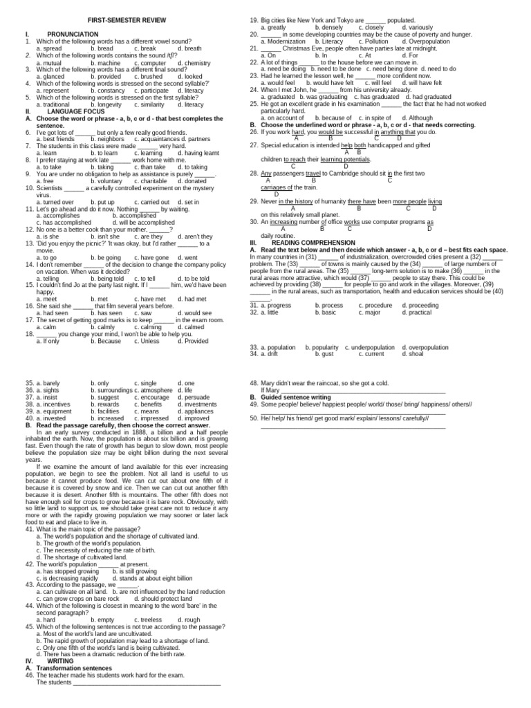 First Semester Exam Review Guide | PDF