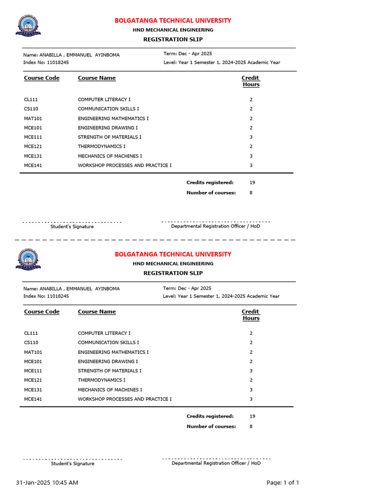 HND Mechanical Engineering Course Registration | PDF | Science ...