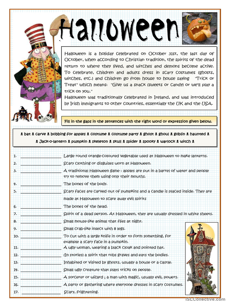 Halloween Vocabulary Fill-in-the-Blank | PDF | Halloween | Ghosts