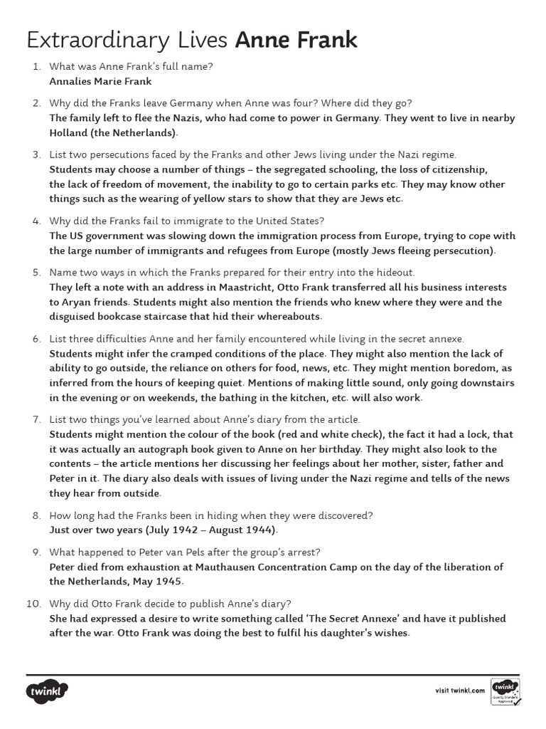 Anne Frank - Answers | PDF | Anne Frank | The Holocaust