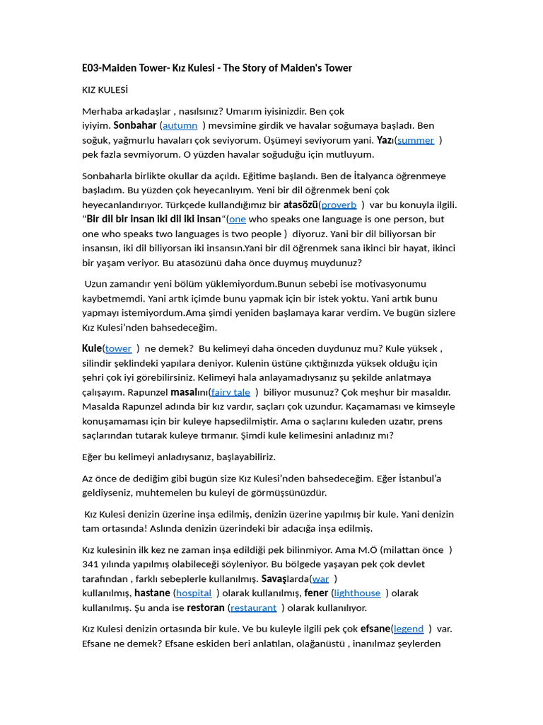 E03-Maiden Tower - Kız Kulesi - The Story of Maiden's Tower | PDF