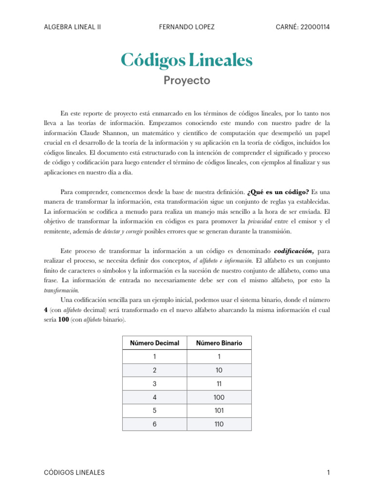 Introducción a Códigos Lineales | PDF | Matemáticas | Codificaciones