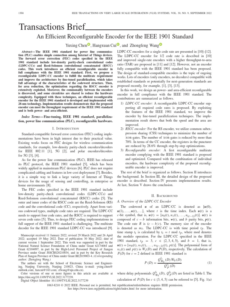 An Efficient Reconfigurable Encoder For The IEEE 1901 Standard | PDF ...