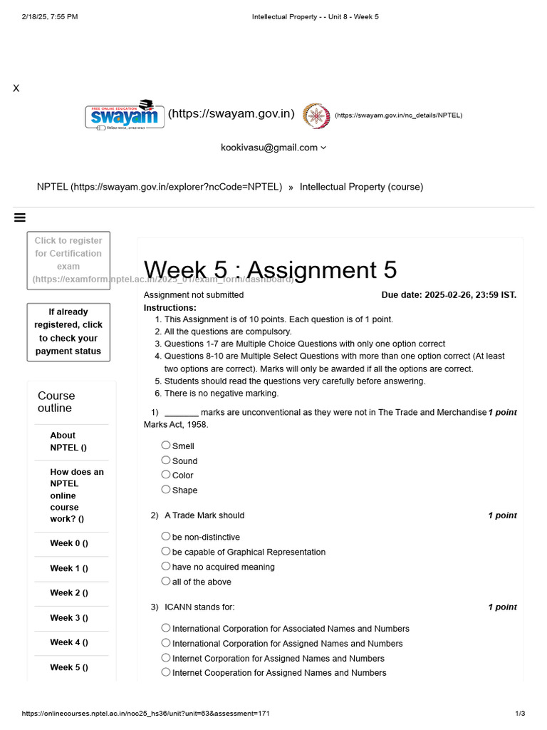 Intellectual Property Course Week 5 Quiz | PDF | Trademark